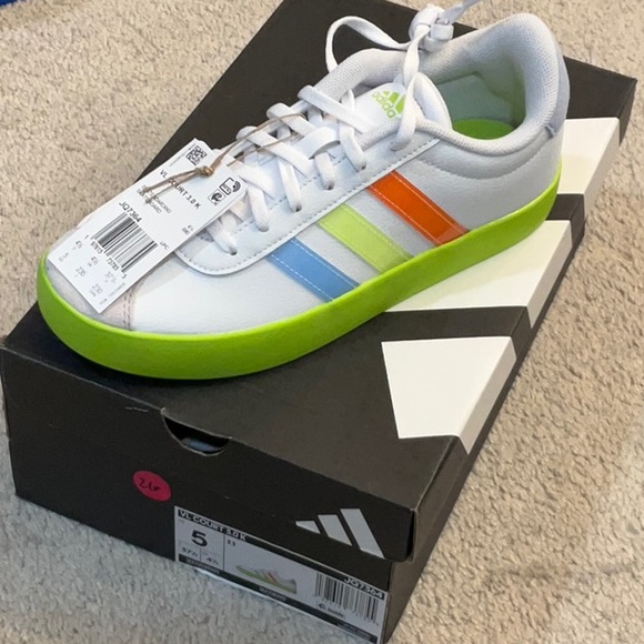 adidas | Shoes | Adidas White Sneakers With Colorful Stripes | Poshmark